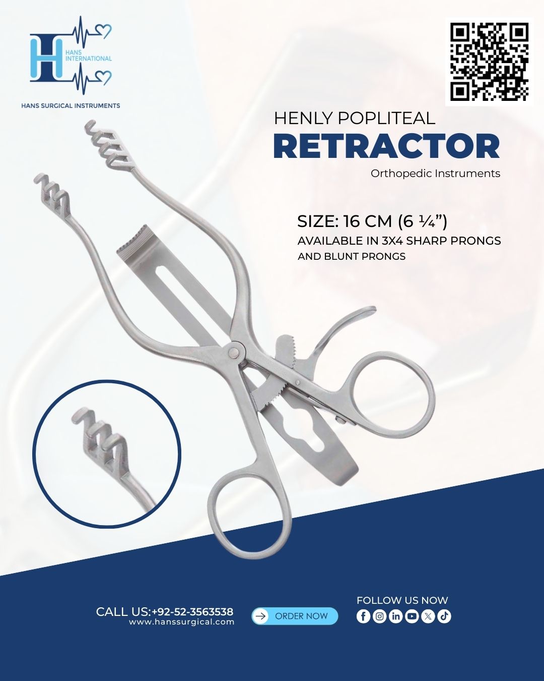 Henly Popliteal Retractor Orthopedic Surgical Instruments - Hans Surgical