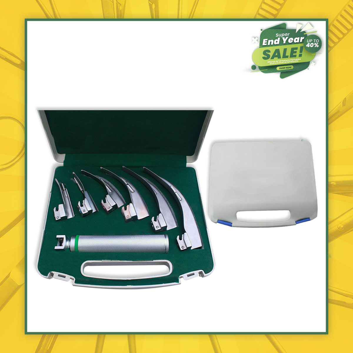 ENT LED MACINTOSH CONVENTIONAL LARYNGOSCOPE SET WITH 6 BLADES + 1 ...